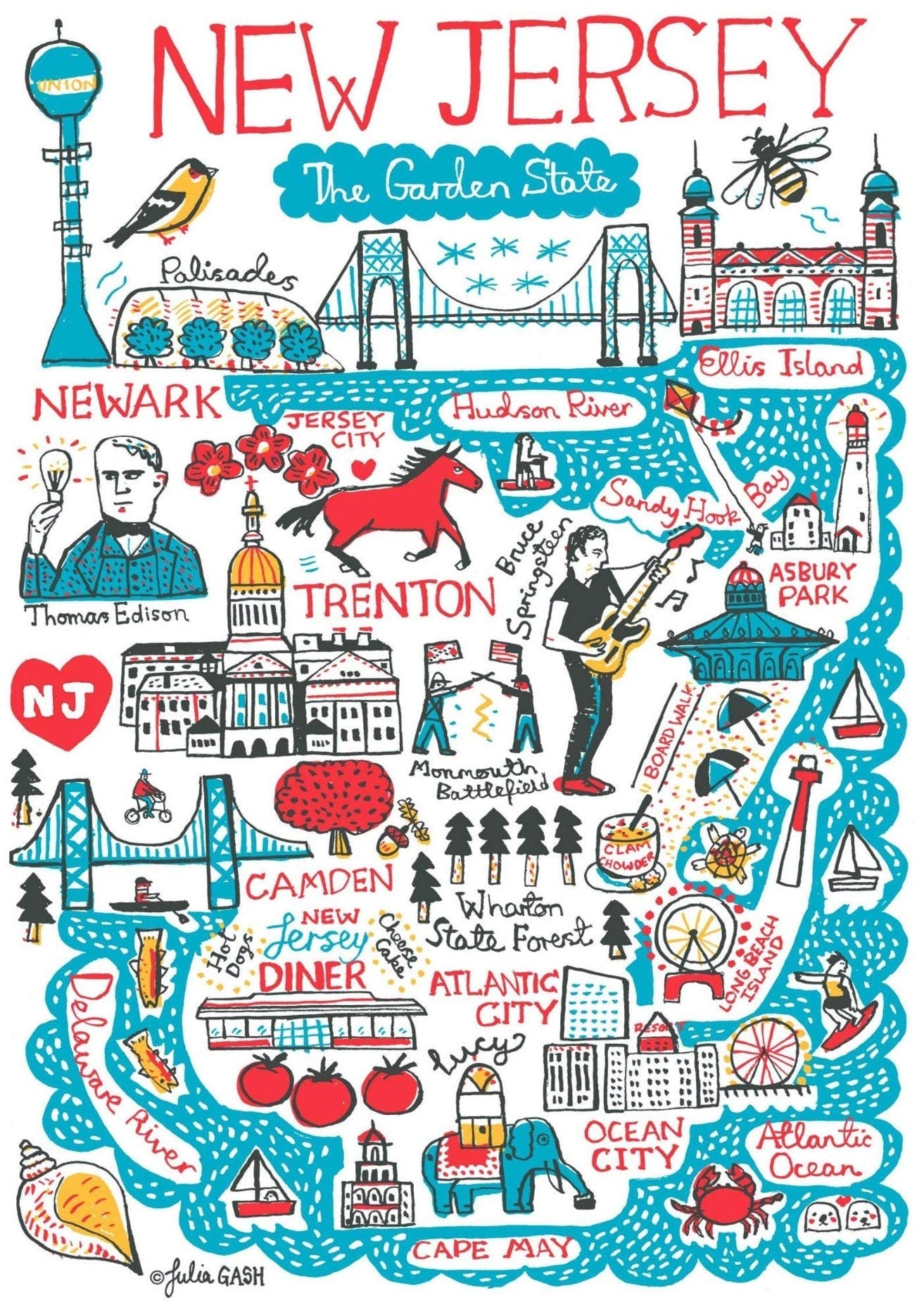 New Jersey Greeting Card by British Travel Artist Julia Gash
