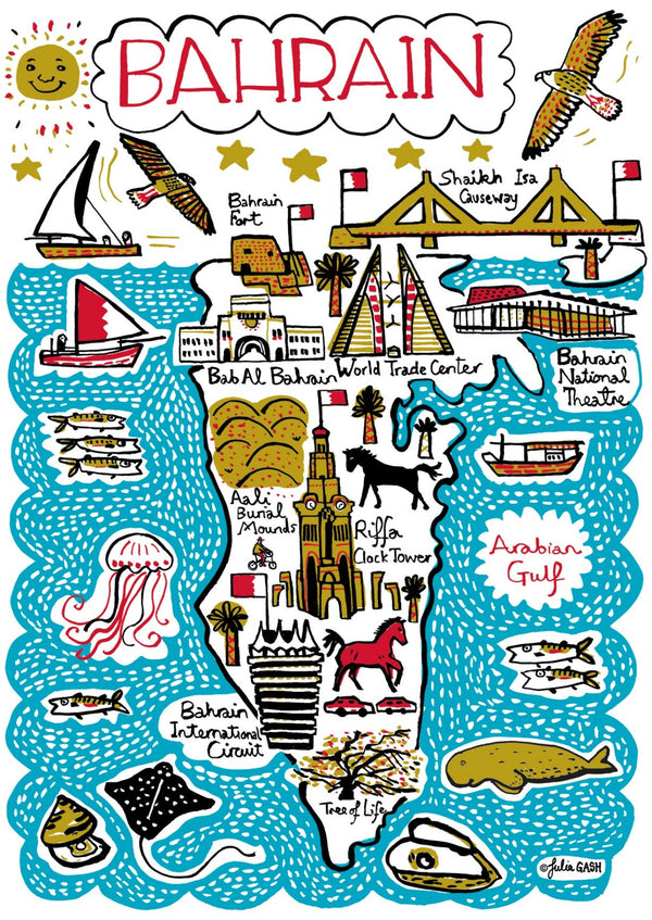 Bahrain Art Print Art Print by British Travel Artist Julia Gash