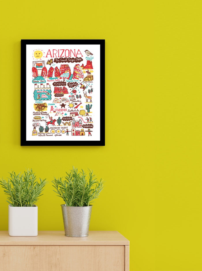 Arizona Map Art Print by British Travel Artist Julia Gash