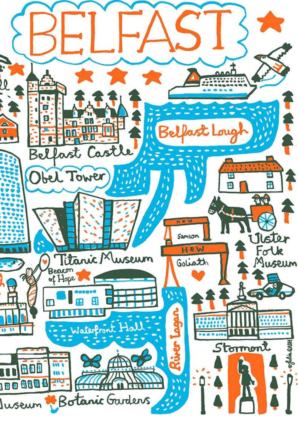Belfast Greeting Card by British Travel Artist Julia Gash