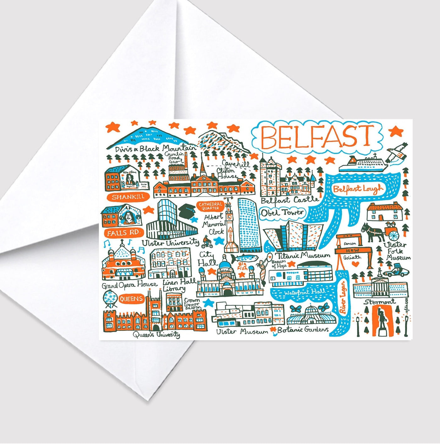 Belfast Greeting Card by British Travel Artist Julia Gash