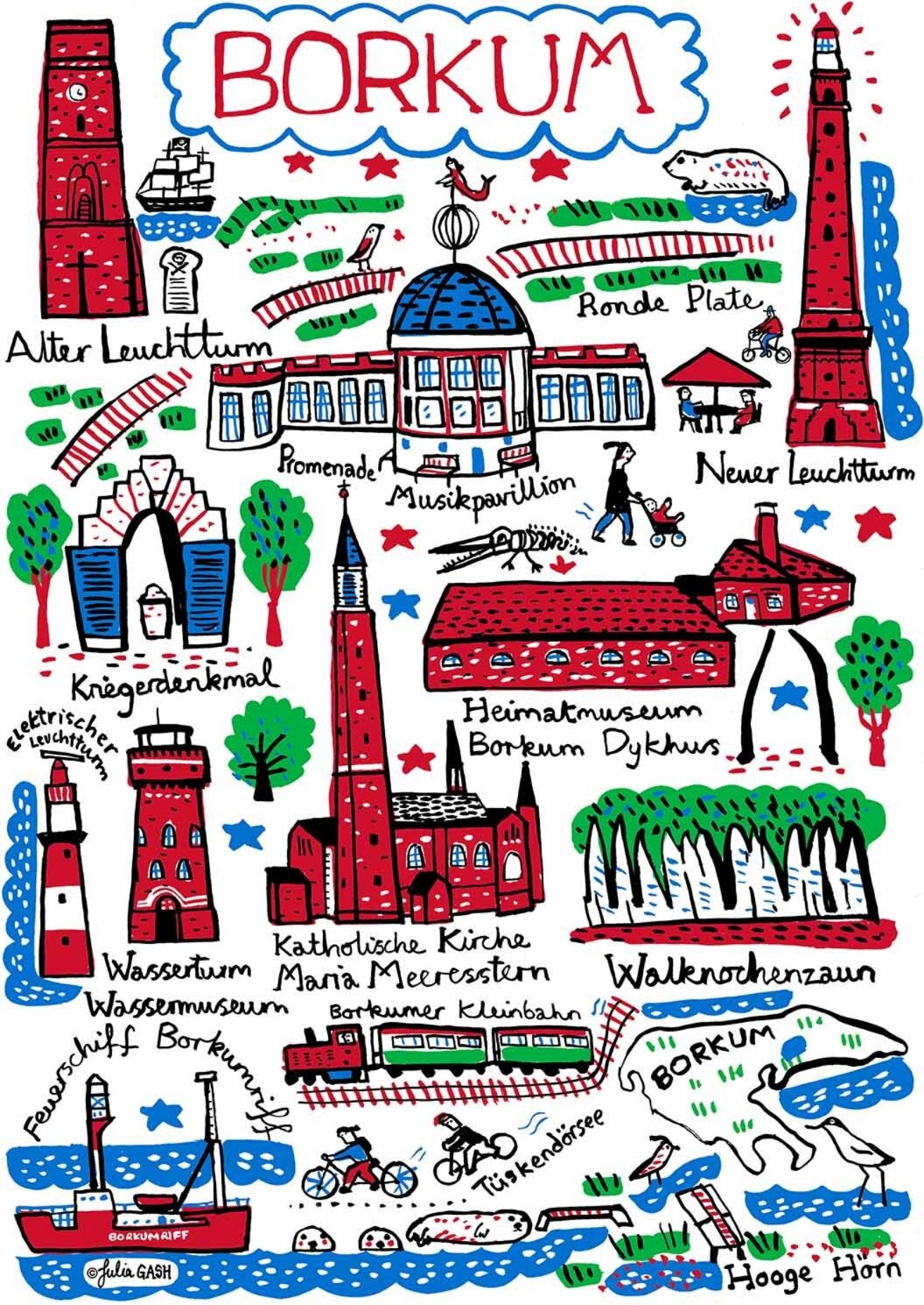 Borkum Art Print by British Travel Artist Julia Gash