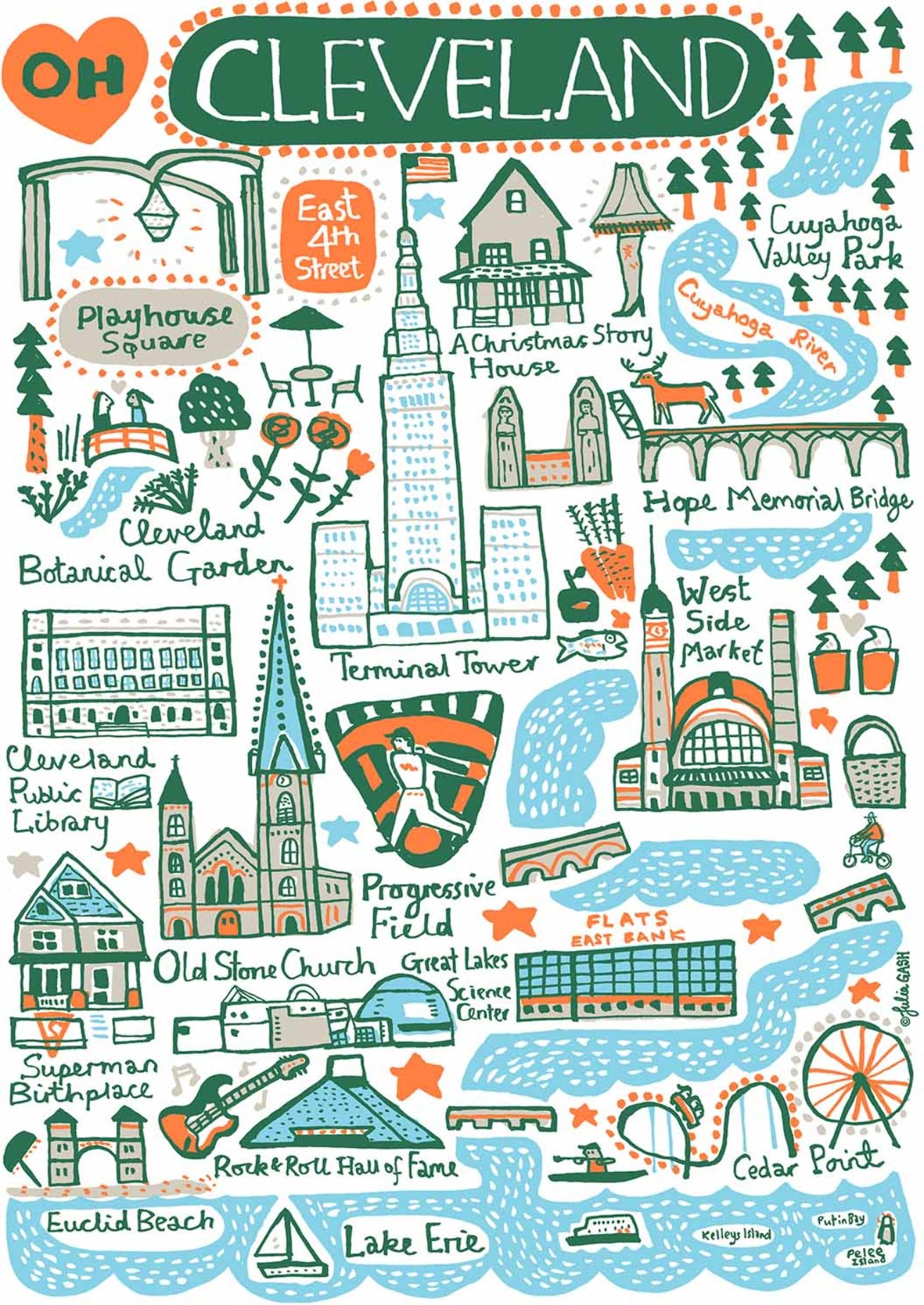 Cleveland Greeting Card by British Travel Artist Julia Gash