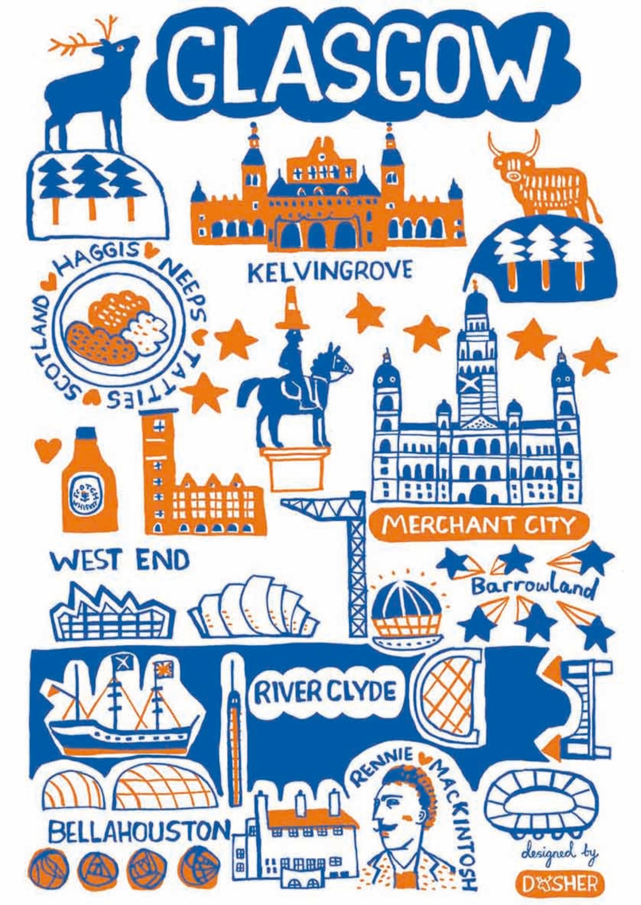 Glasgow by Dasher Art Print by British Travel Artist Julia Gash