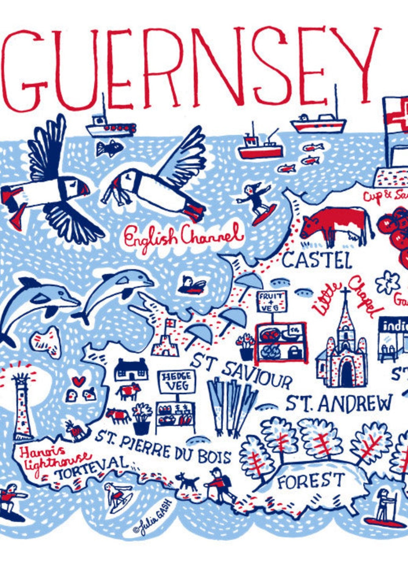 Guernsey Greeting Card by British Travel Artist Julia Gash