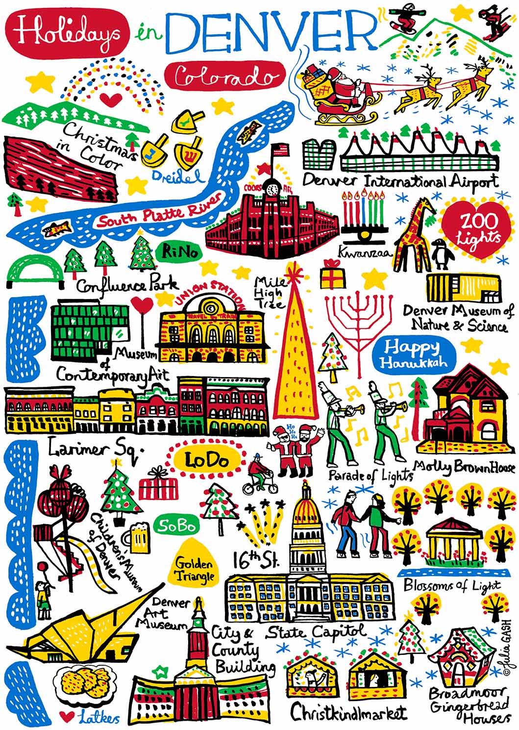 Holidays in Denver Art Print by British Travel Artist Julia Gash