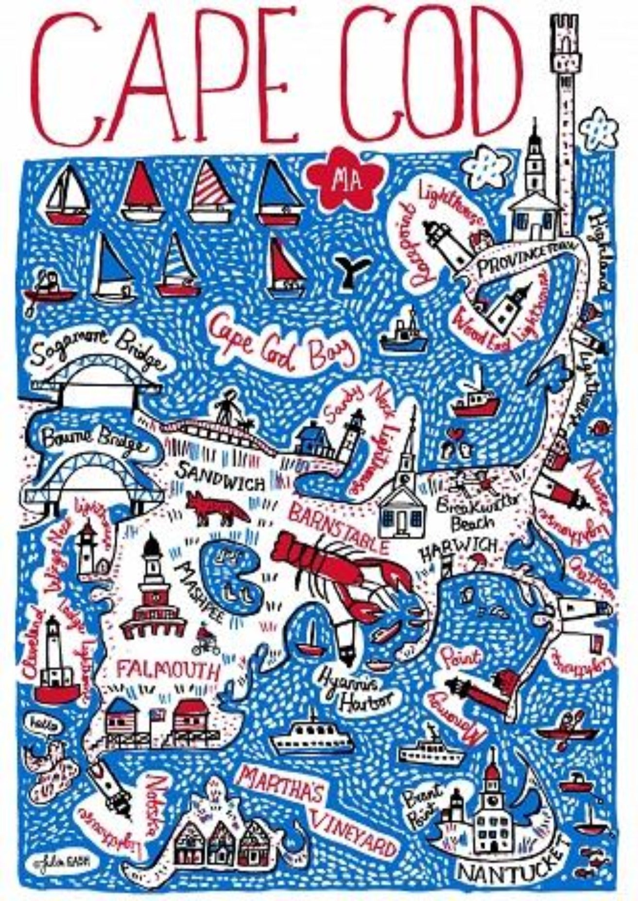 Cape Cod Greeting Card by British Travel Artist Julia Gash