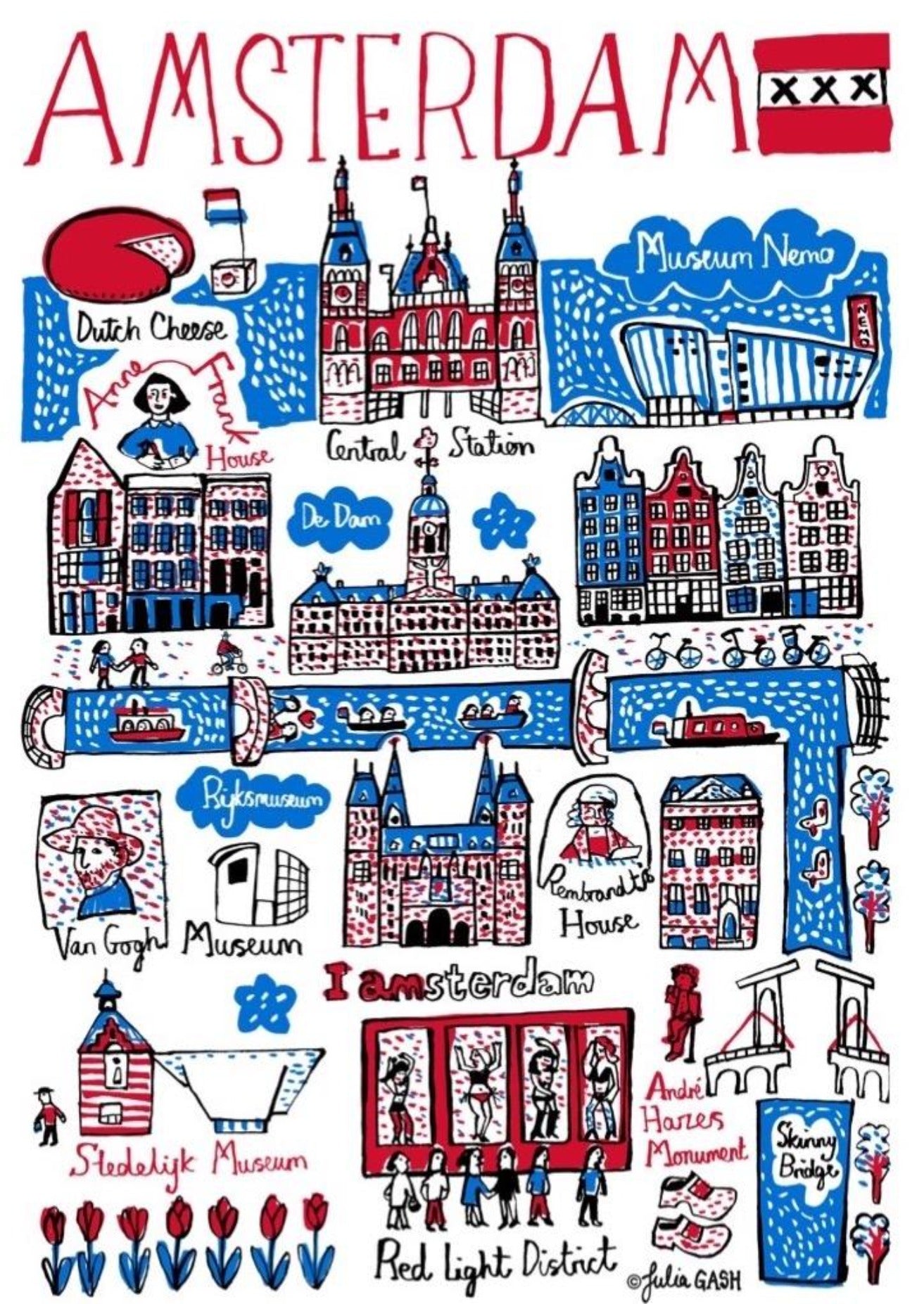 Amsterdam Art Print by British Travel Artist Julia Gash