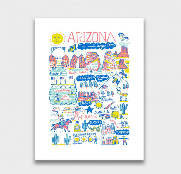 Arizona Map Art Print by British Travel Artist Julia Gash