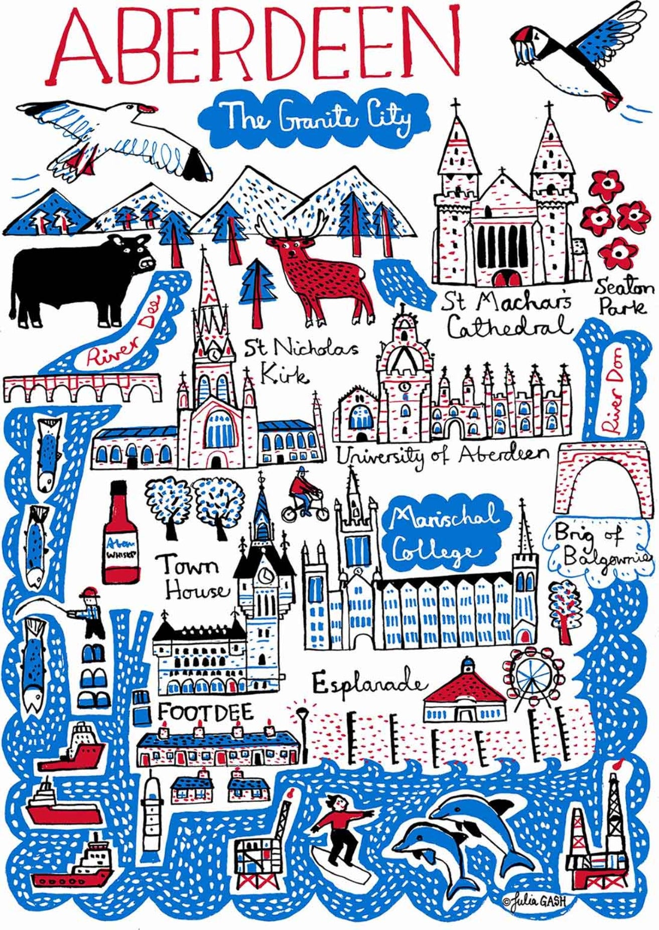 Aberdeen Art Print by British Travel Artist Julia Gash
