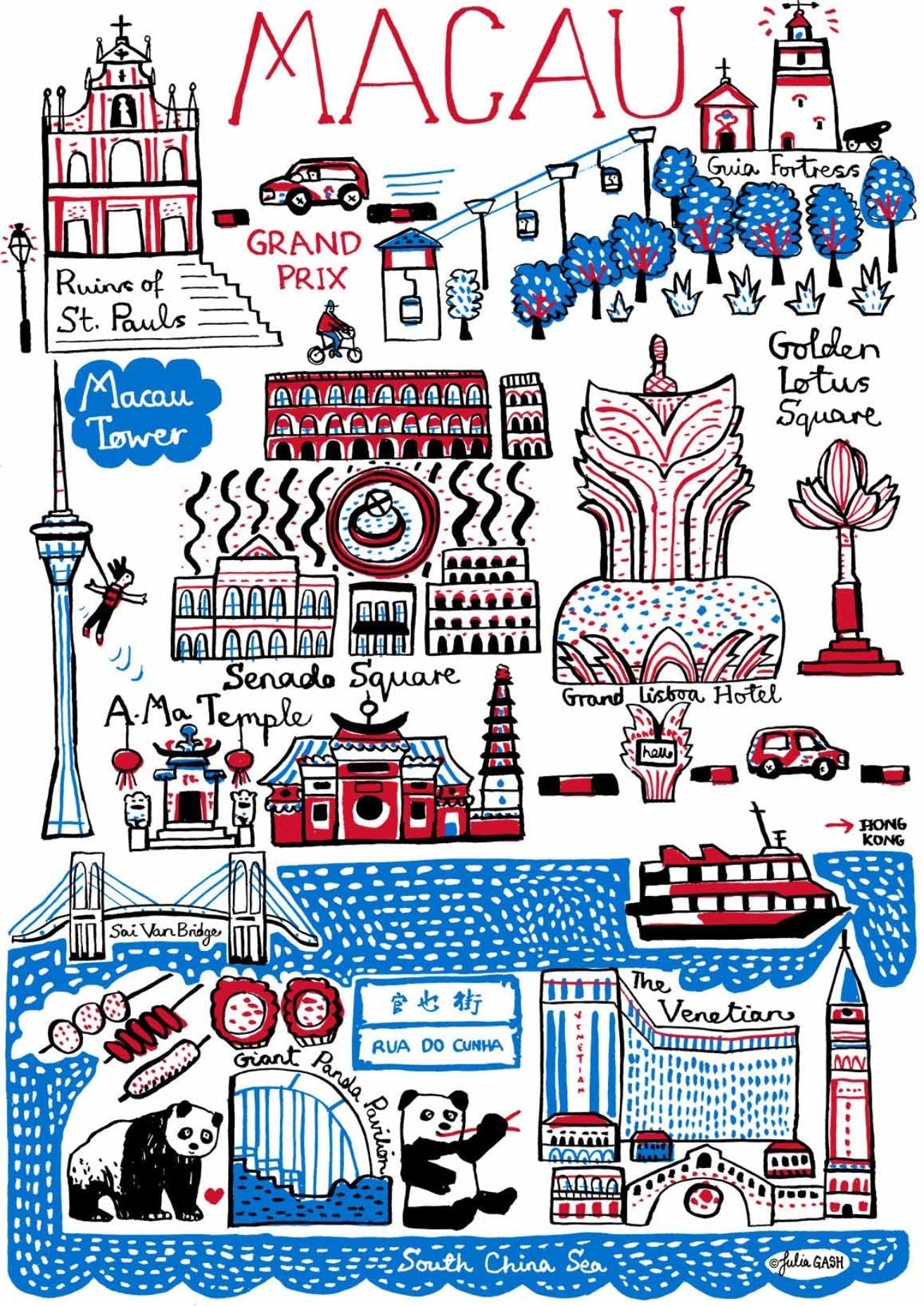 Macau Greeting Card by British Travel Artist Julia Gash