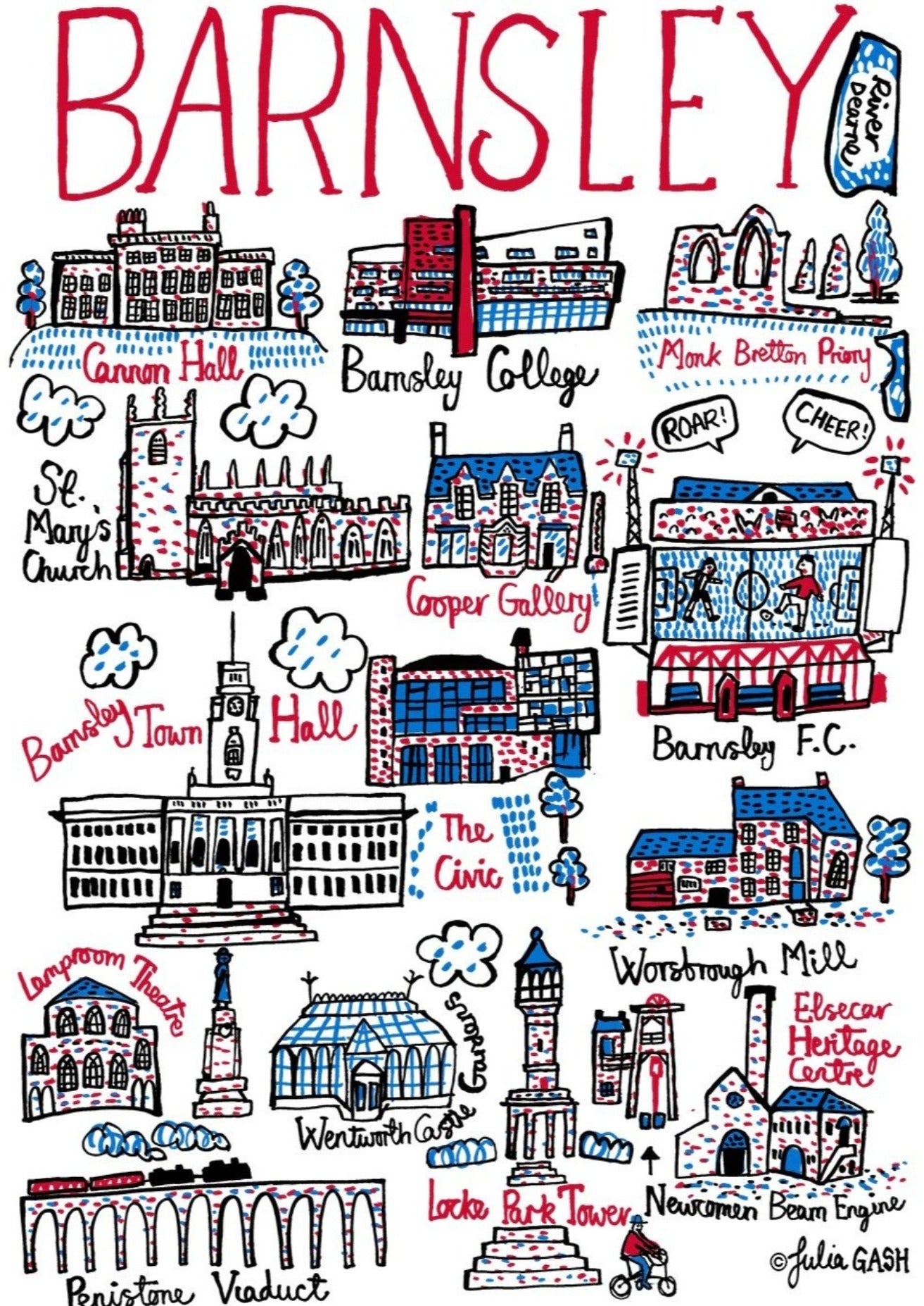 Barnsley Postcard by British Travel Artist Julia Gash