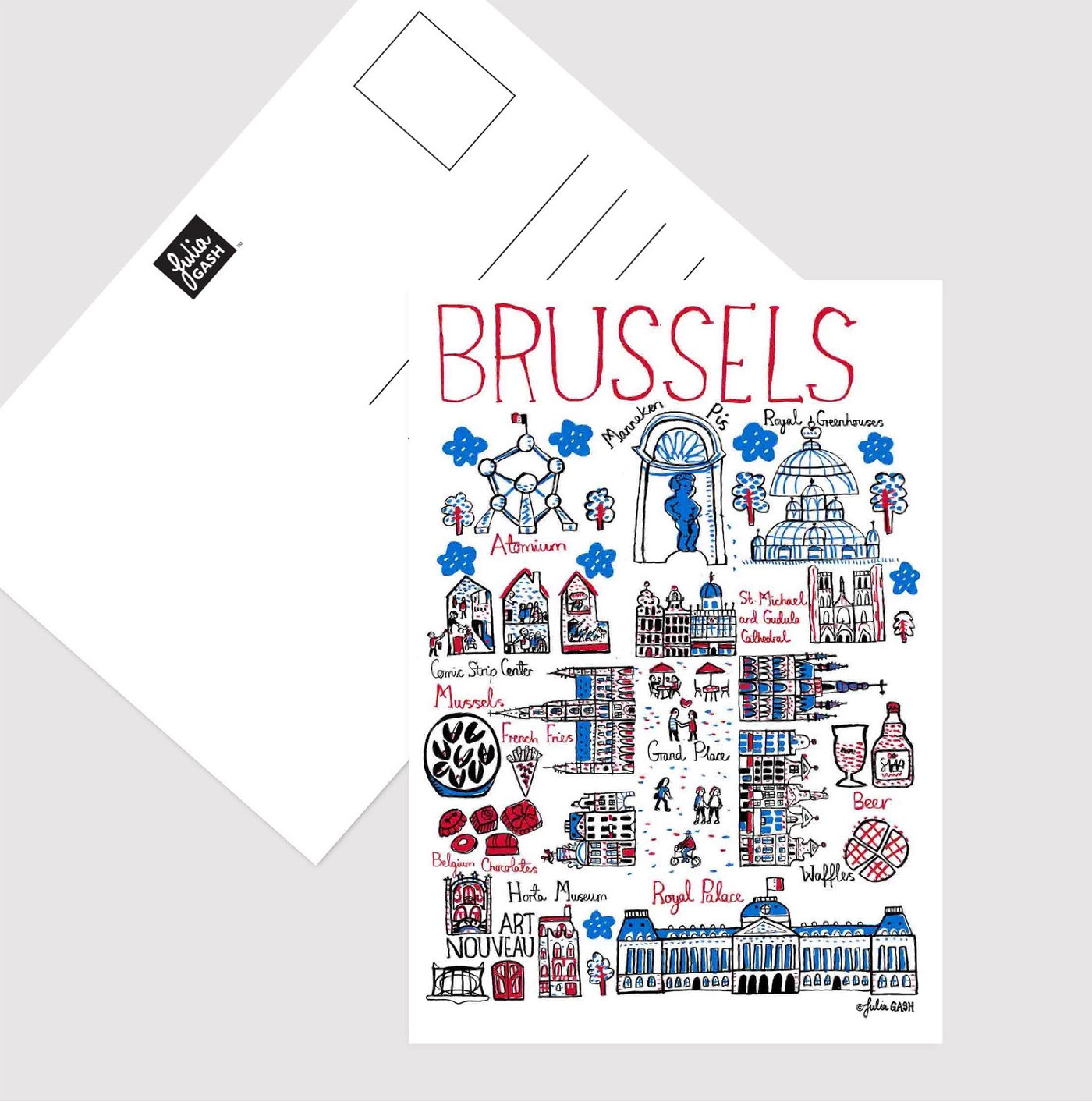 Brussels Postcard by British Travel Artist Julia Gash