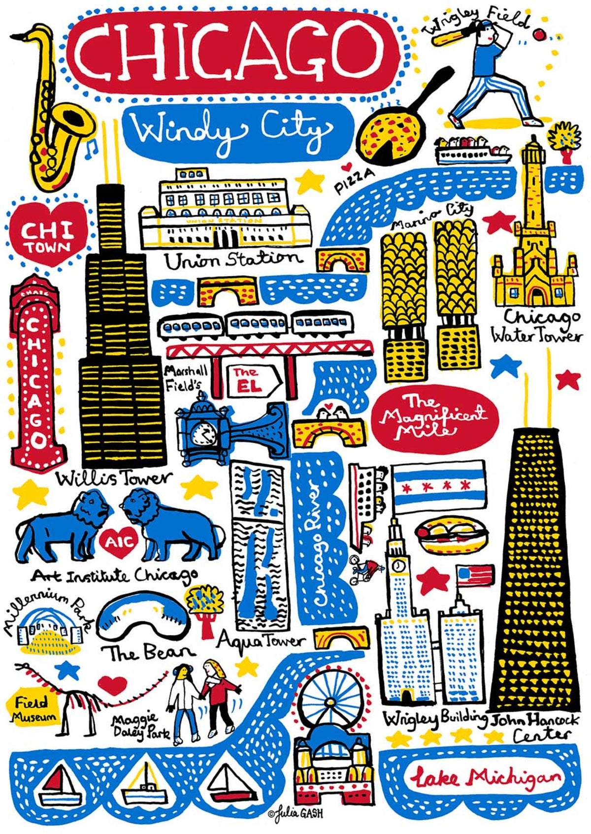 Chicago Art Print by British Travel Artist Julia Gash