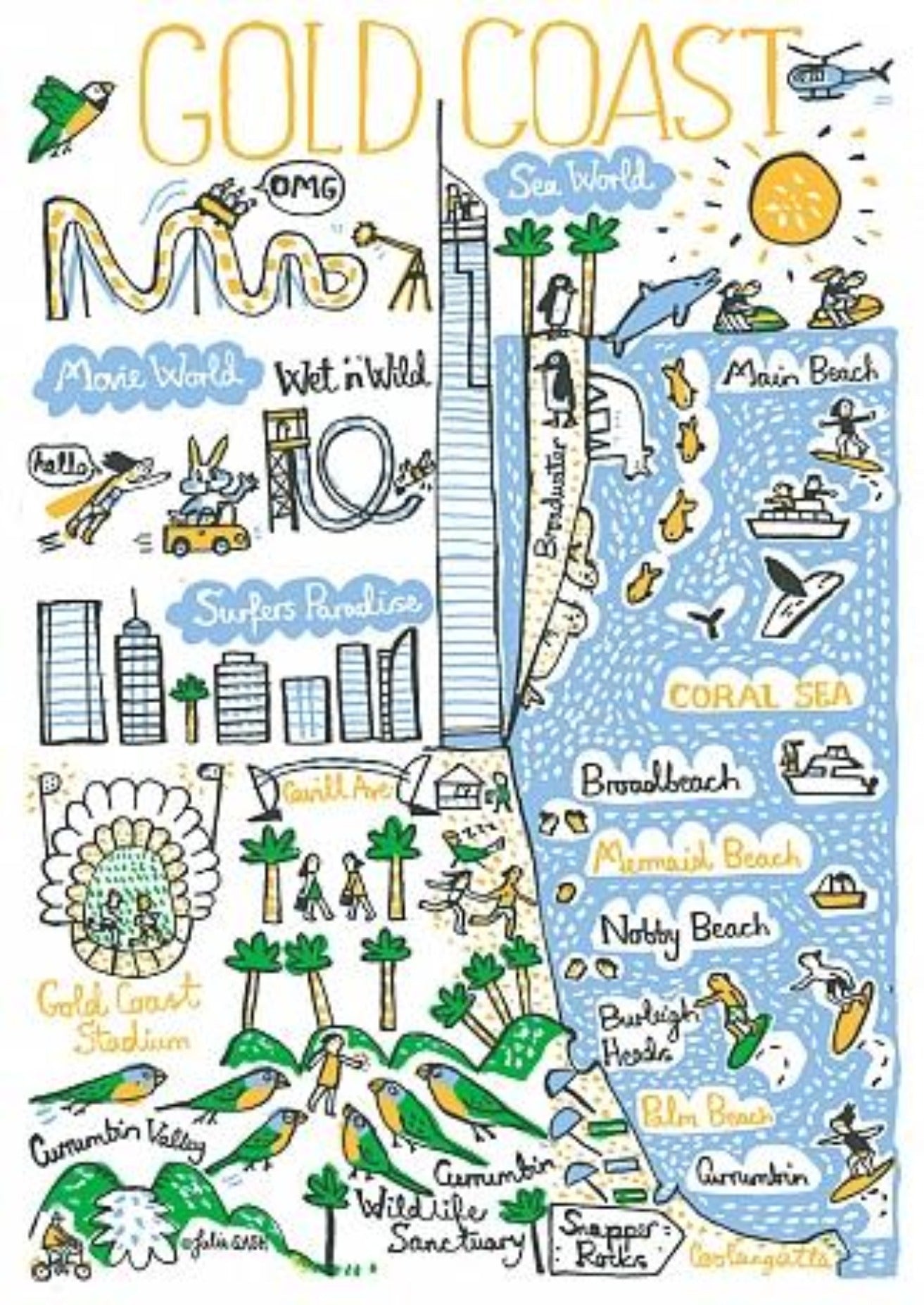 Gold Coast Greeting Card by British Travel Artist Julia Gash
