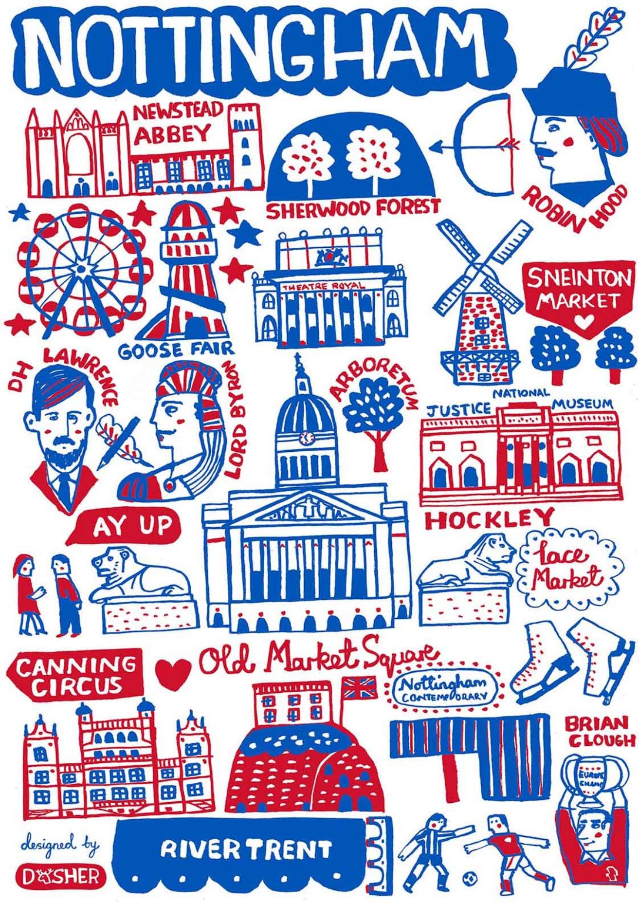 Nottingham by Dasher Art Print by British Travel Artist Julia Gash