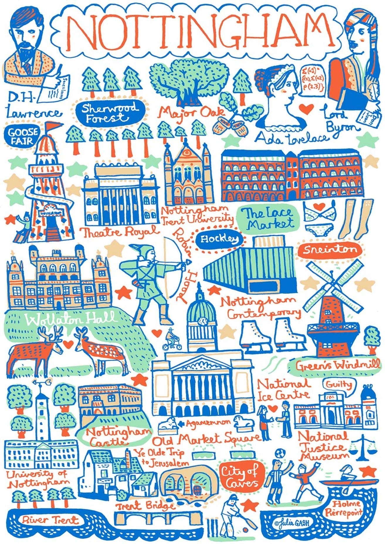 Nottingham Greeting Card by British Travel Artist Julia Gash