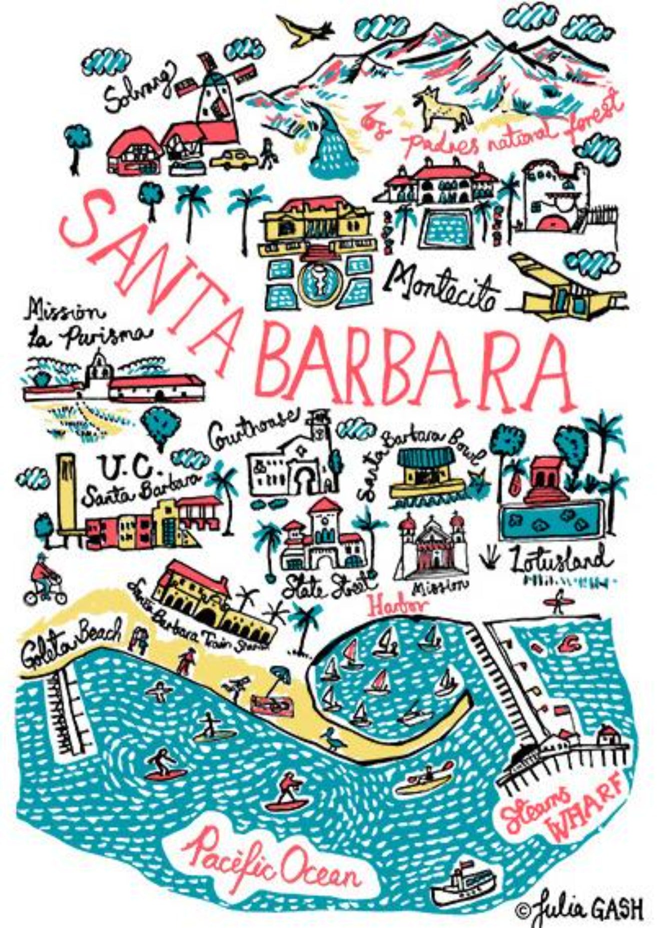 Santa Barbara Art Print by British Travel Artist Julia Gash