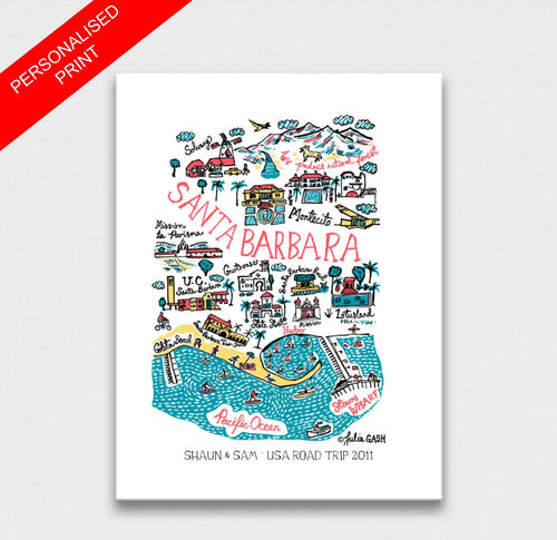 Santa Barbara Art Print by British Travel Artist Julia Gash