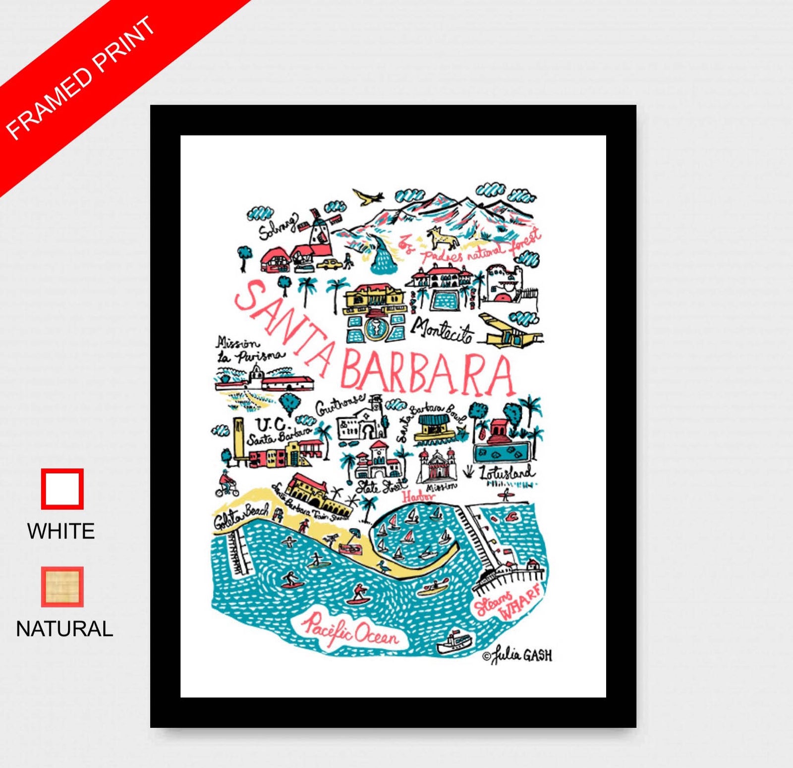 Santa Barbara Art Print by British Travel Artist Julia Gash