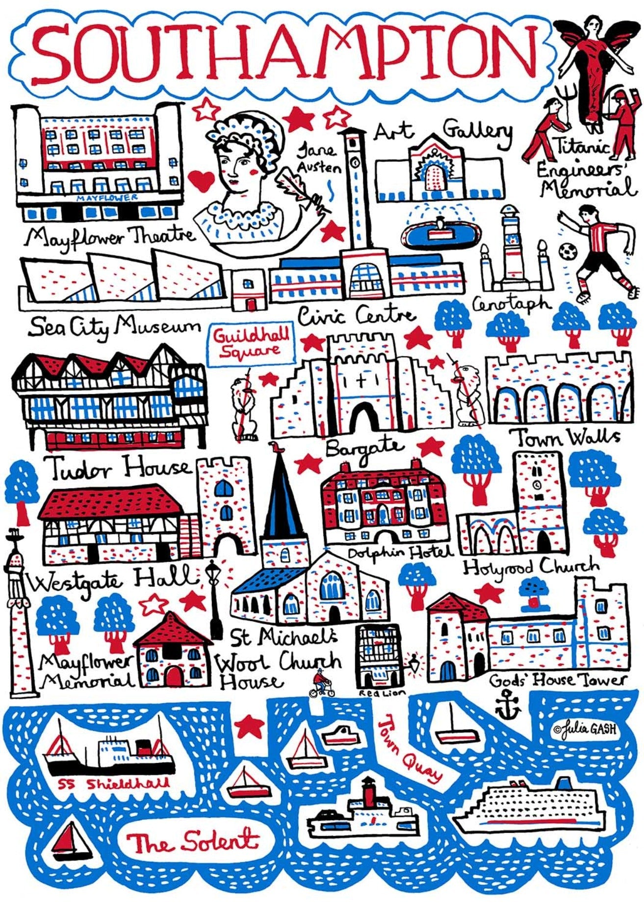 Southampton Postcard by British Travel Artist Julia Gash