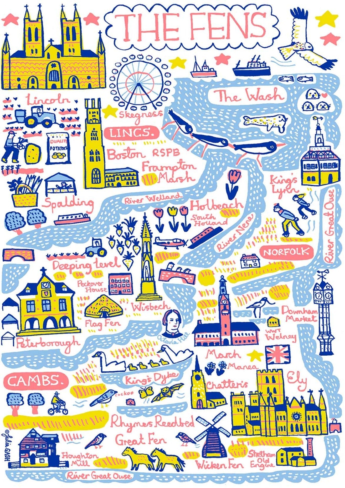 The Fens Greeting Card by British Travel Artist Julia Gash
