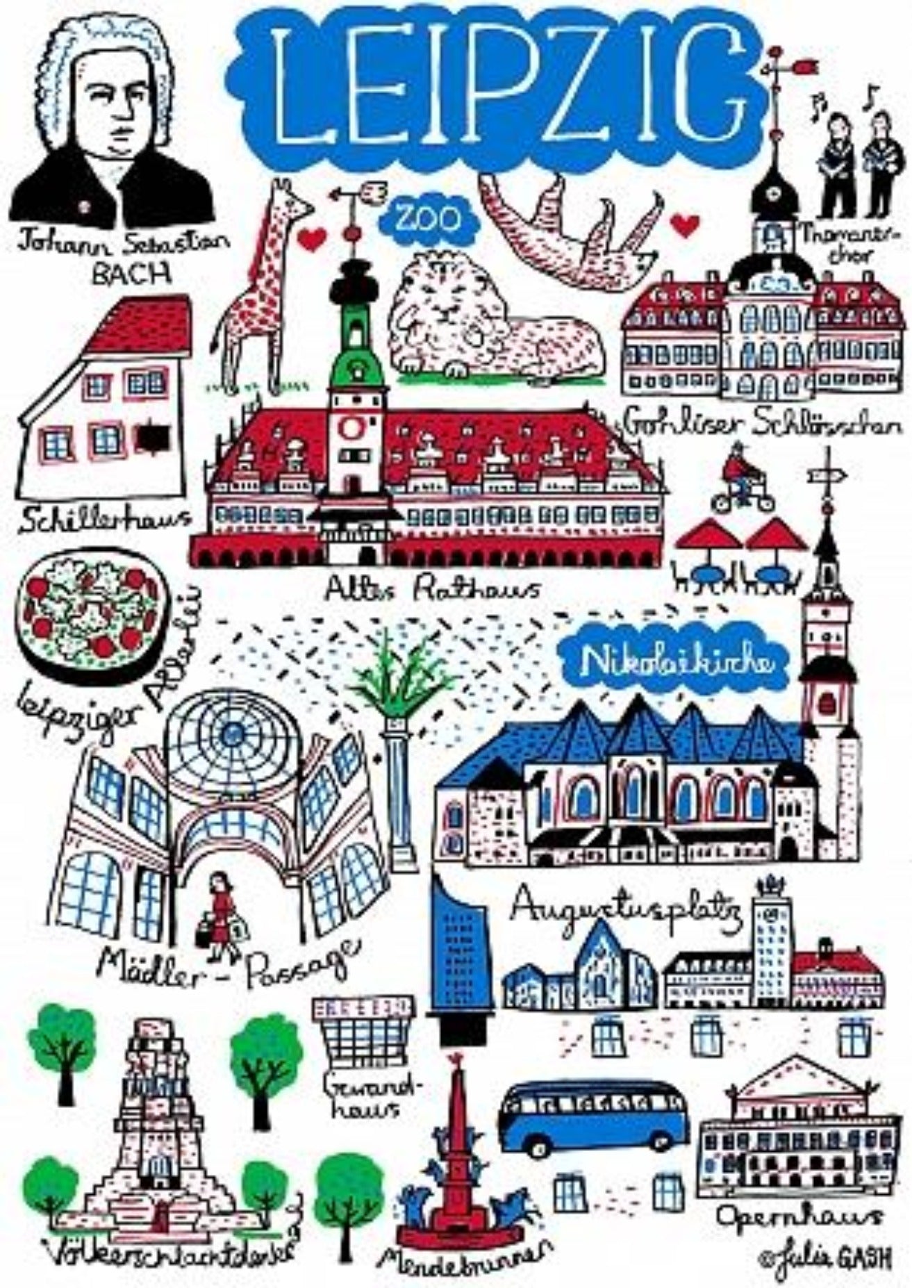 Leipzig Art Print by British Travel Artist Julia Gash