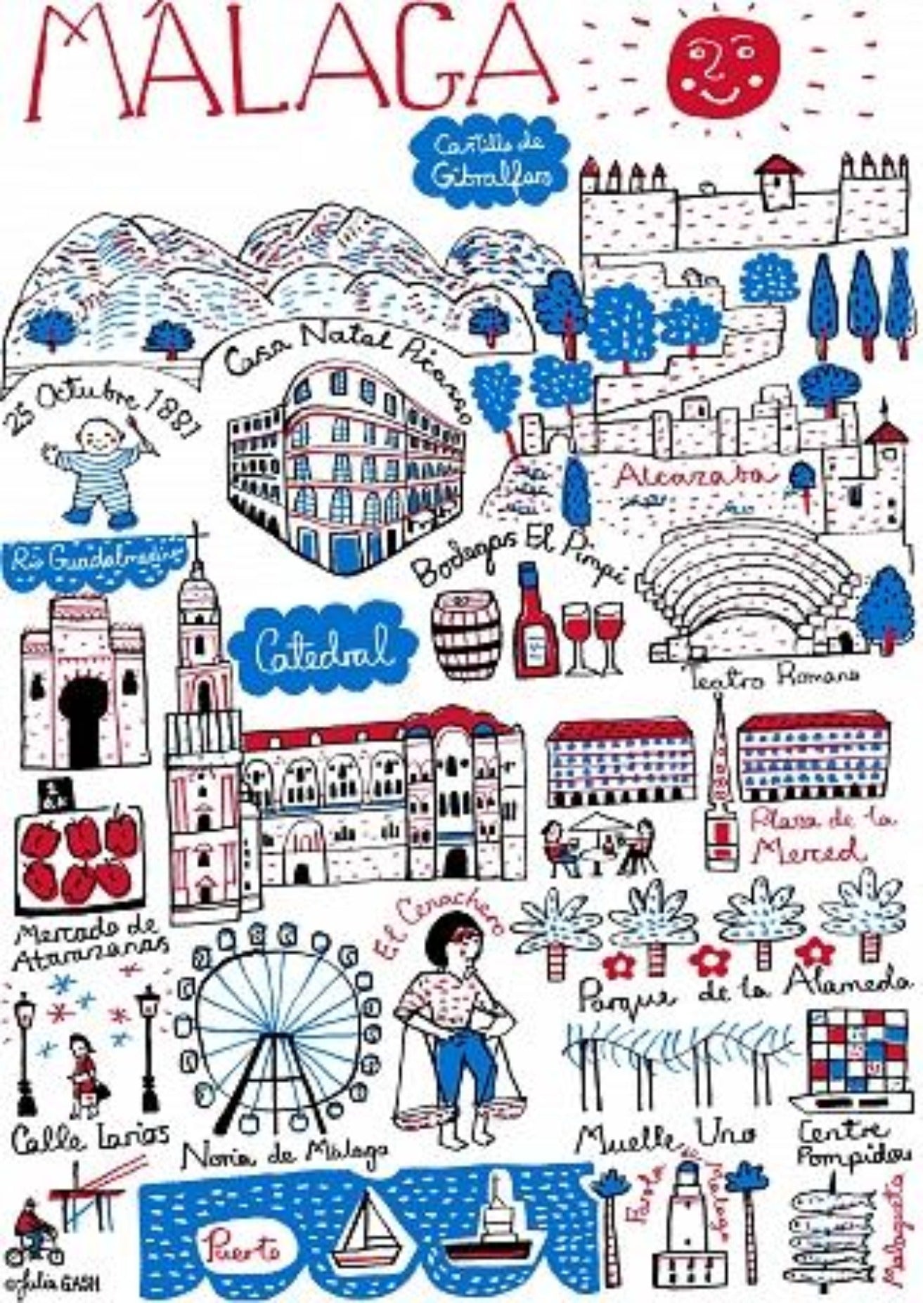 Malaga Postcard by British Travel Artist Julia Gash